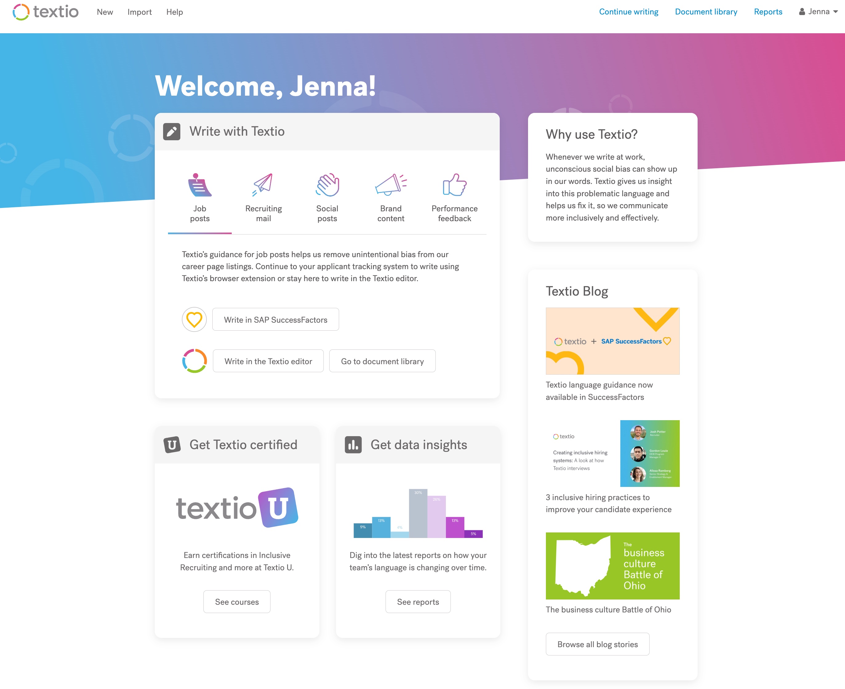 Getting to know the Textio home page - Textio Support Center