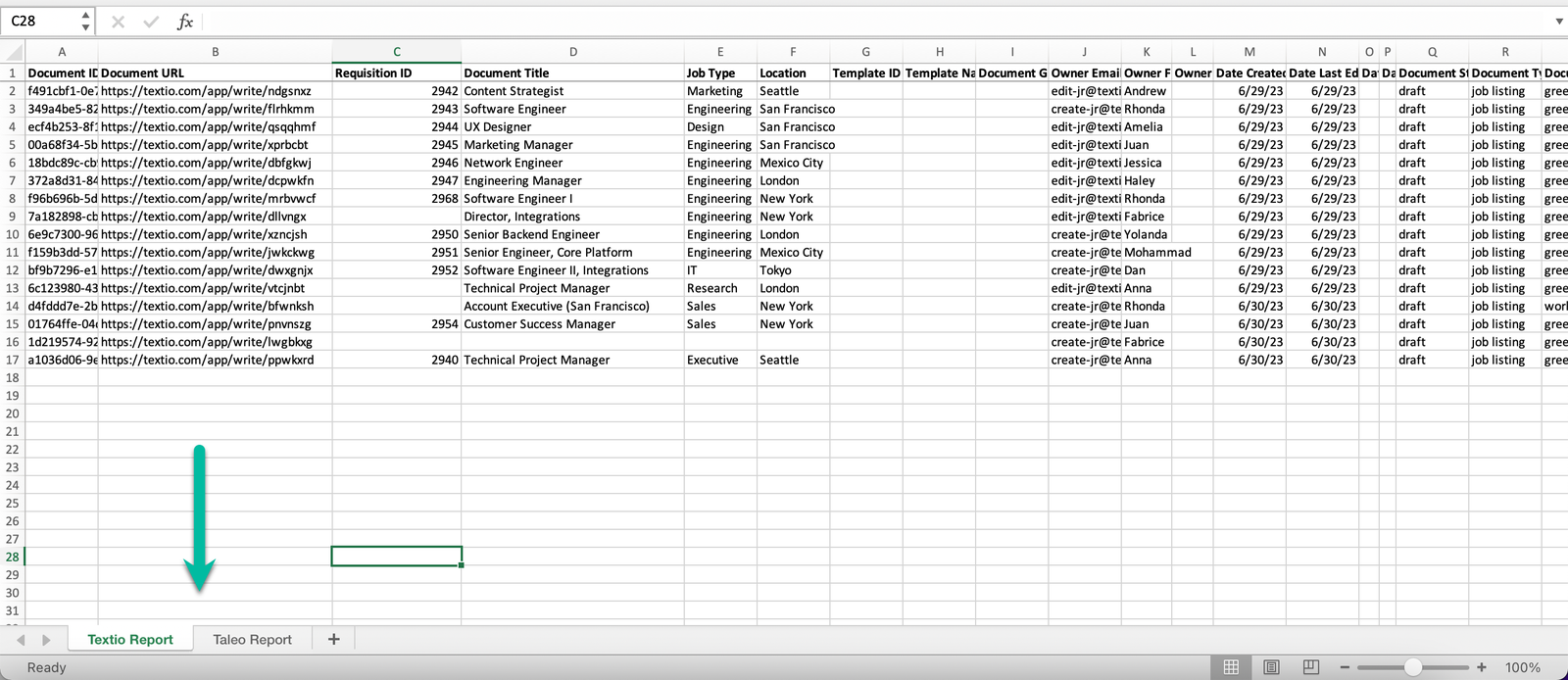 Using Taleo ReqID in Textio Document Activity report - Textio Support ...